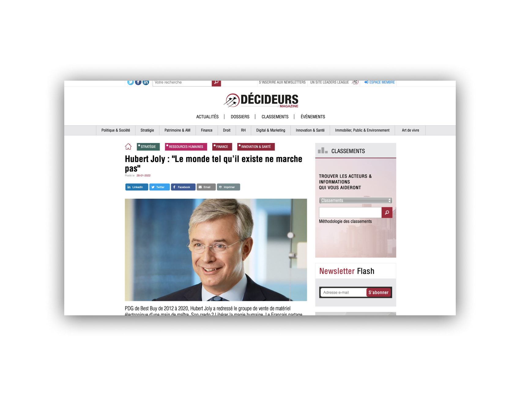 Hubert Joly : “Le monde tel qu’il existe ne marche pas” – Hubert Joly